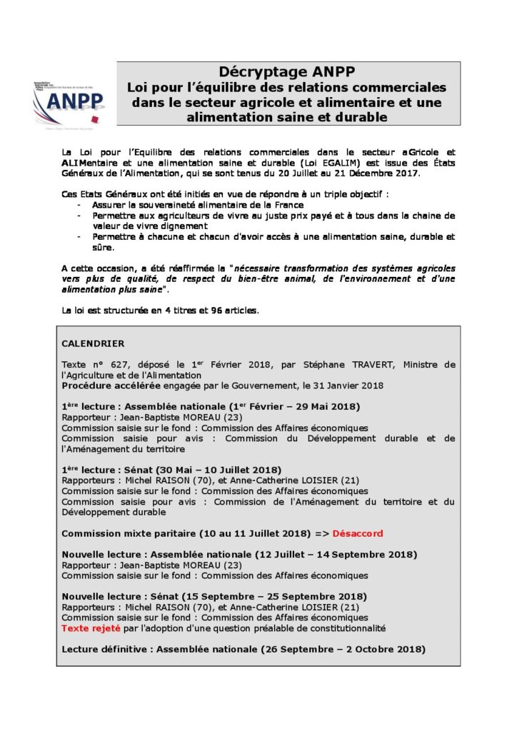 Décryptage ANPP – Loi EGALIM – ANPP